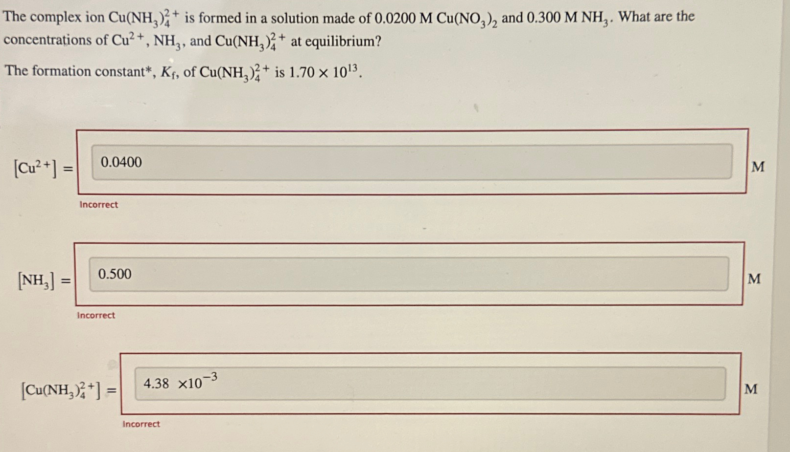 The complex ion Cu(NH3)42+ ﻿is formed in a solution | Chegg.com