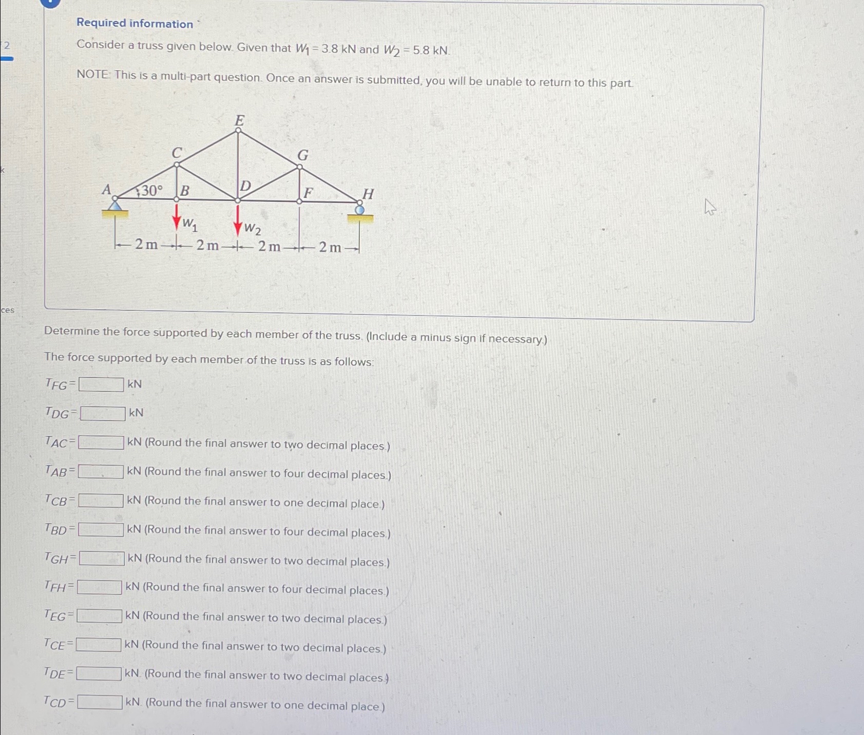 Solved Required informationConsider a truss given below. | Chegg.com