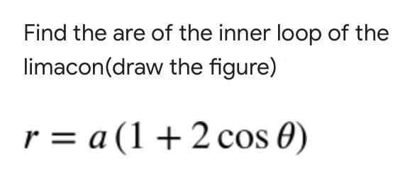 Solved Find the are of the inner loop of the limacon(draw | Chegg.com