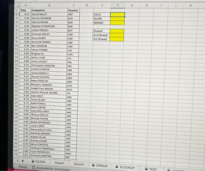 1) FILTER ( 2 marks) a. In cell E2, enter the correct | Chegg.com