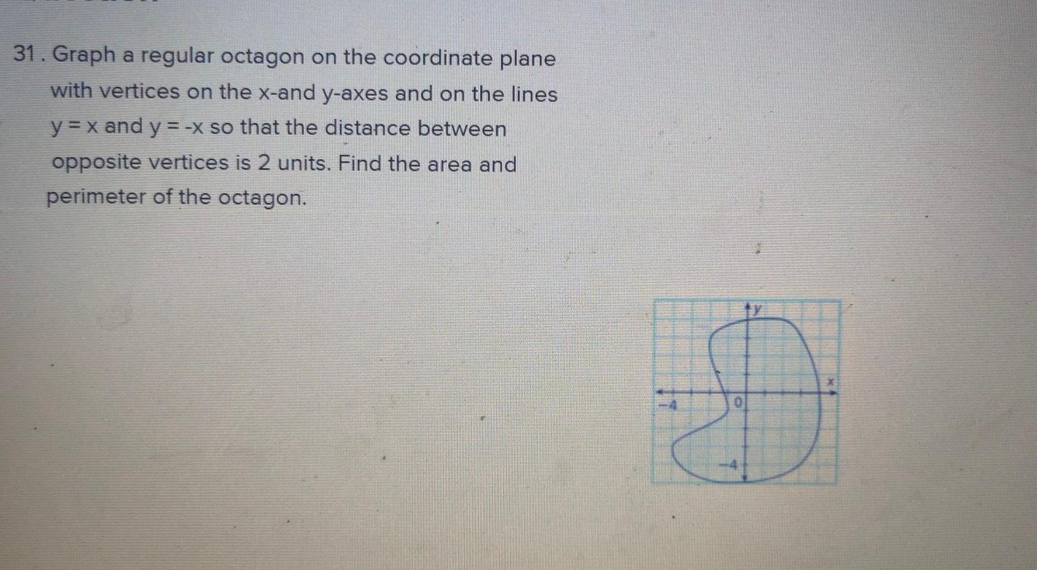 Solved 31. Graph a regular octagon on the coordinate plane | Chegg.com