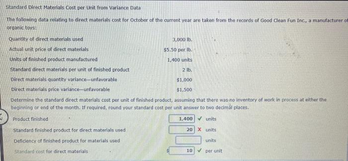 Solved Standard Direct Materials Cost per Unit from Variance | Chegg.com