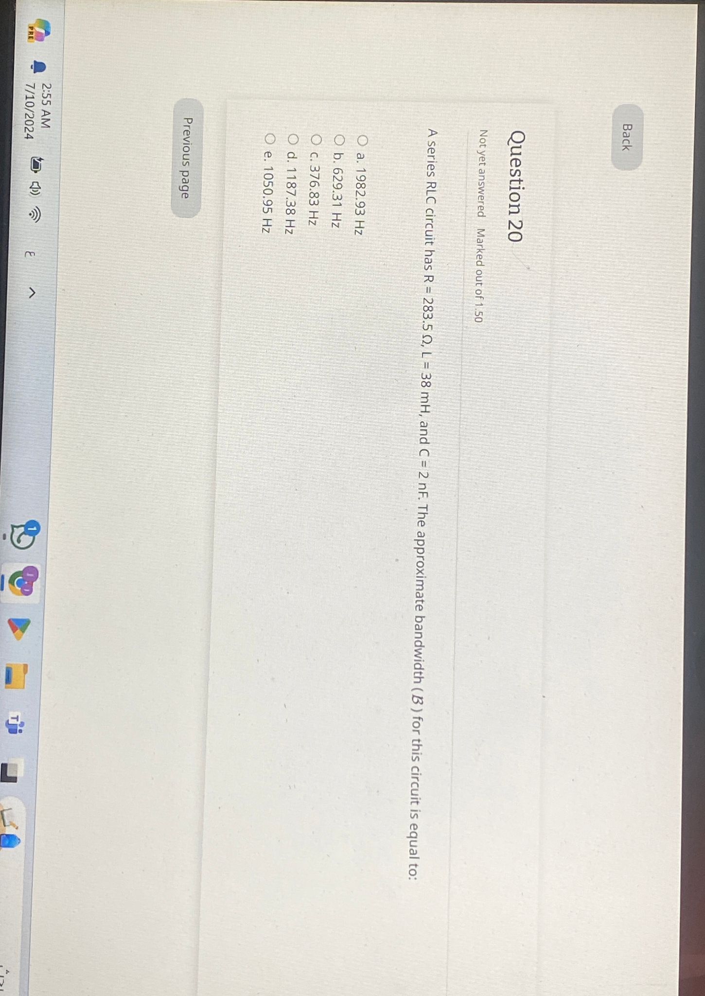Solved Question 20Not yet answered Marked out of 1.50A | Chegg.com