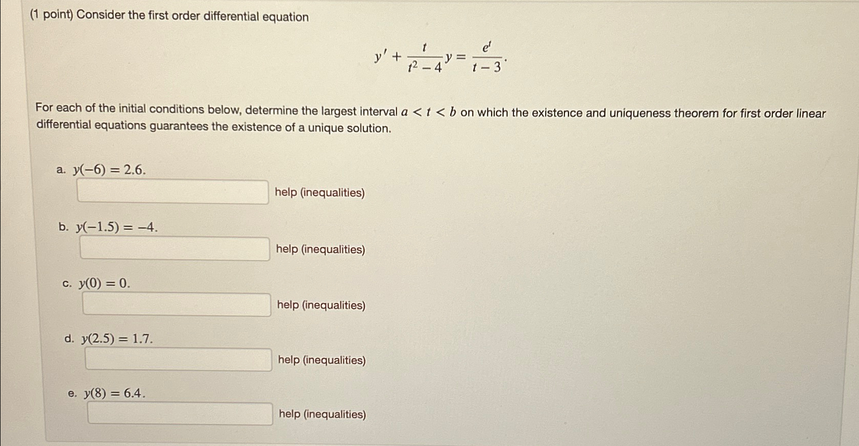 Solved (1 ﻿point) ﻿Consider the first order differential | Chegg.com