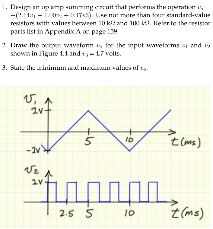 Design an op amp summing circuit that performs the | Chegg.com