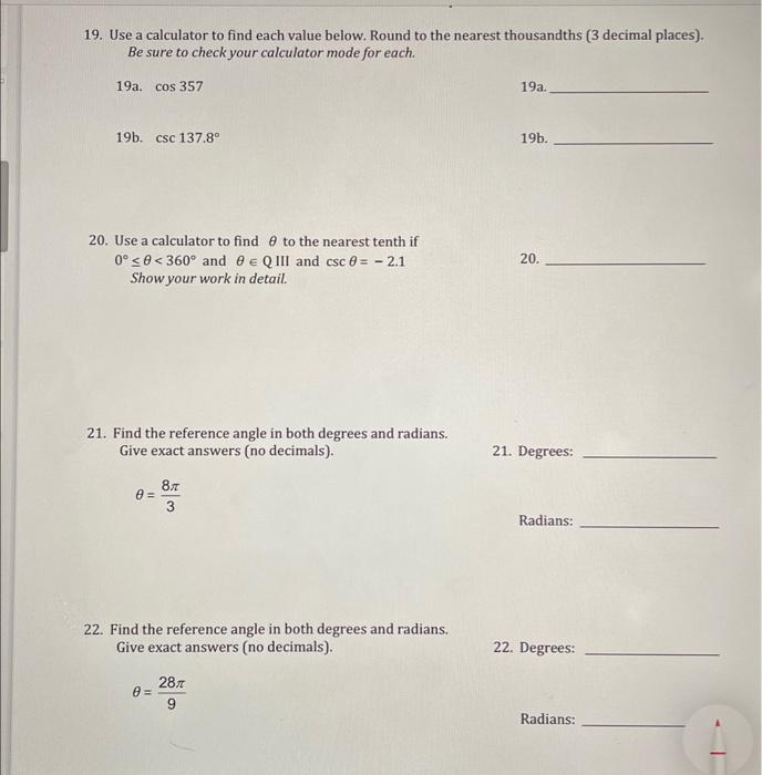 19. Use a calculator to find each value below. Round | Chegg.com