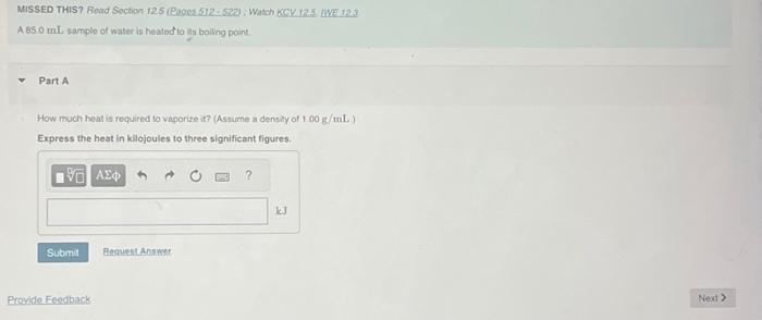Solved A 65.0 imL sample of water is heatod to as boiting | Chegg.com