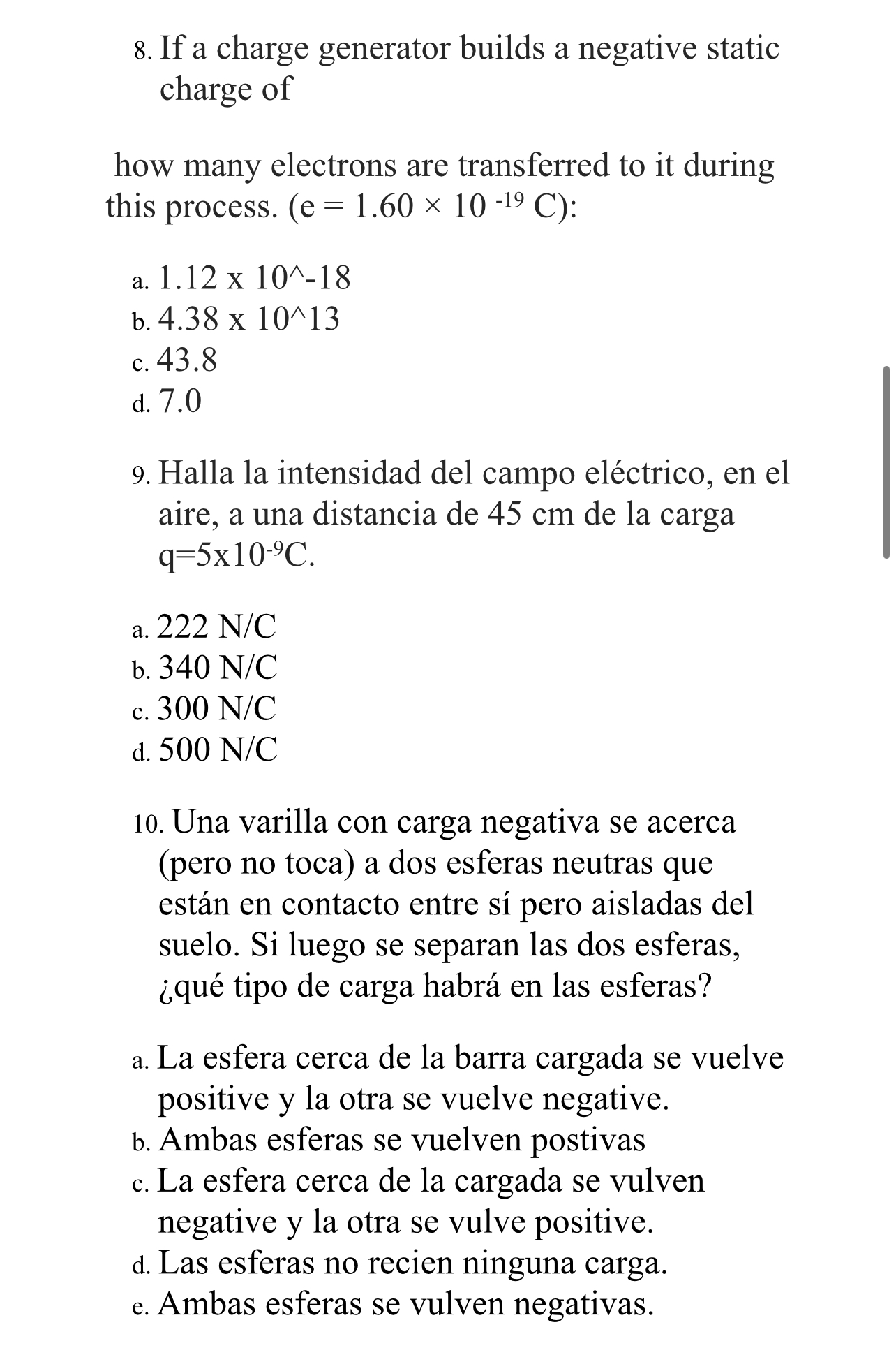 If a charge generator builds a negative static charge | Chegg.com