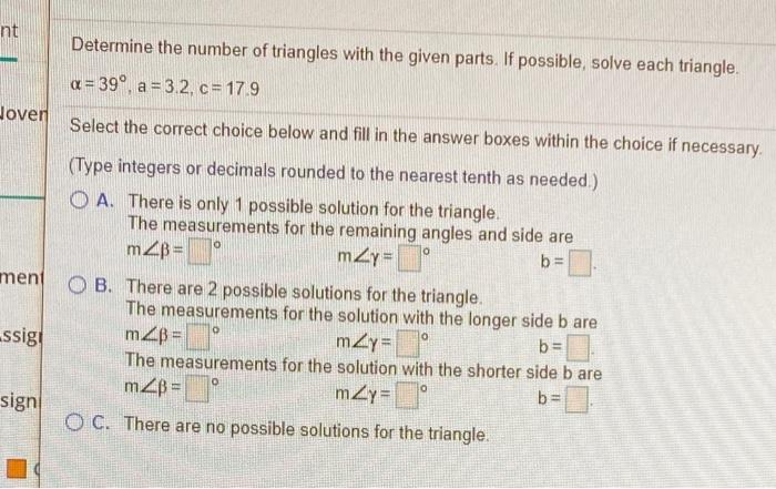 Solved nt Determine the number of triangles with the given | Chegg.com