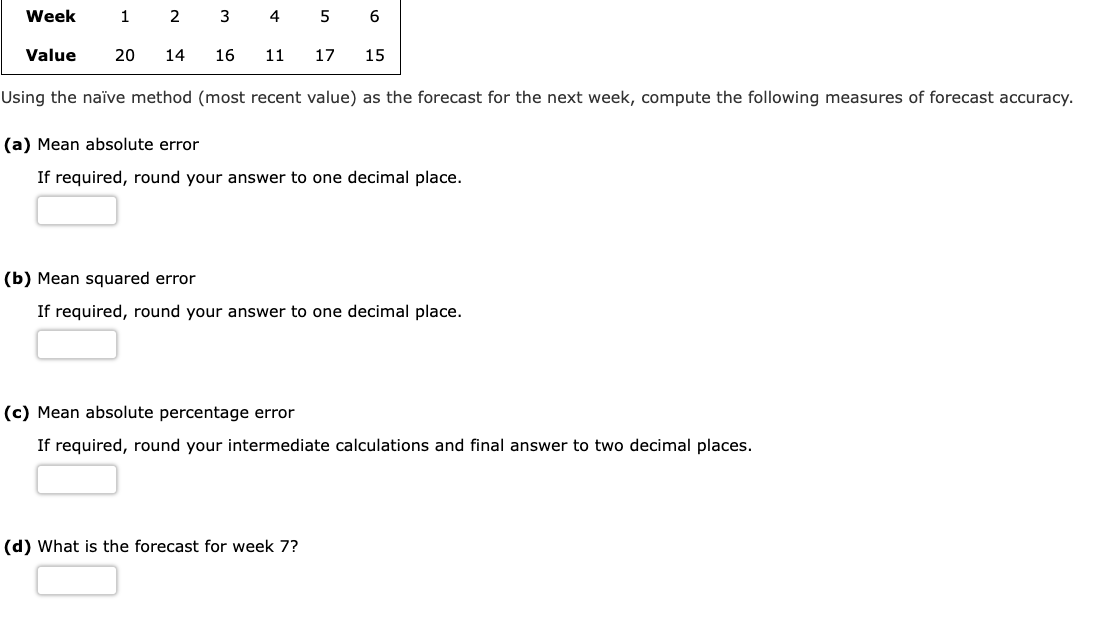 Solved Using the naïve method (most recent value) ﻿as the | Chegg.com