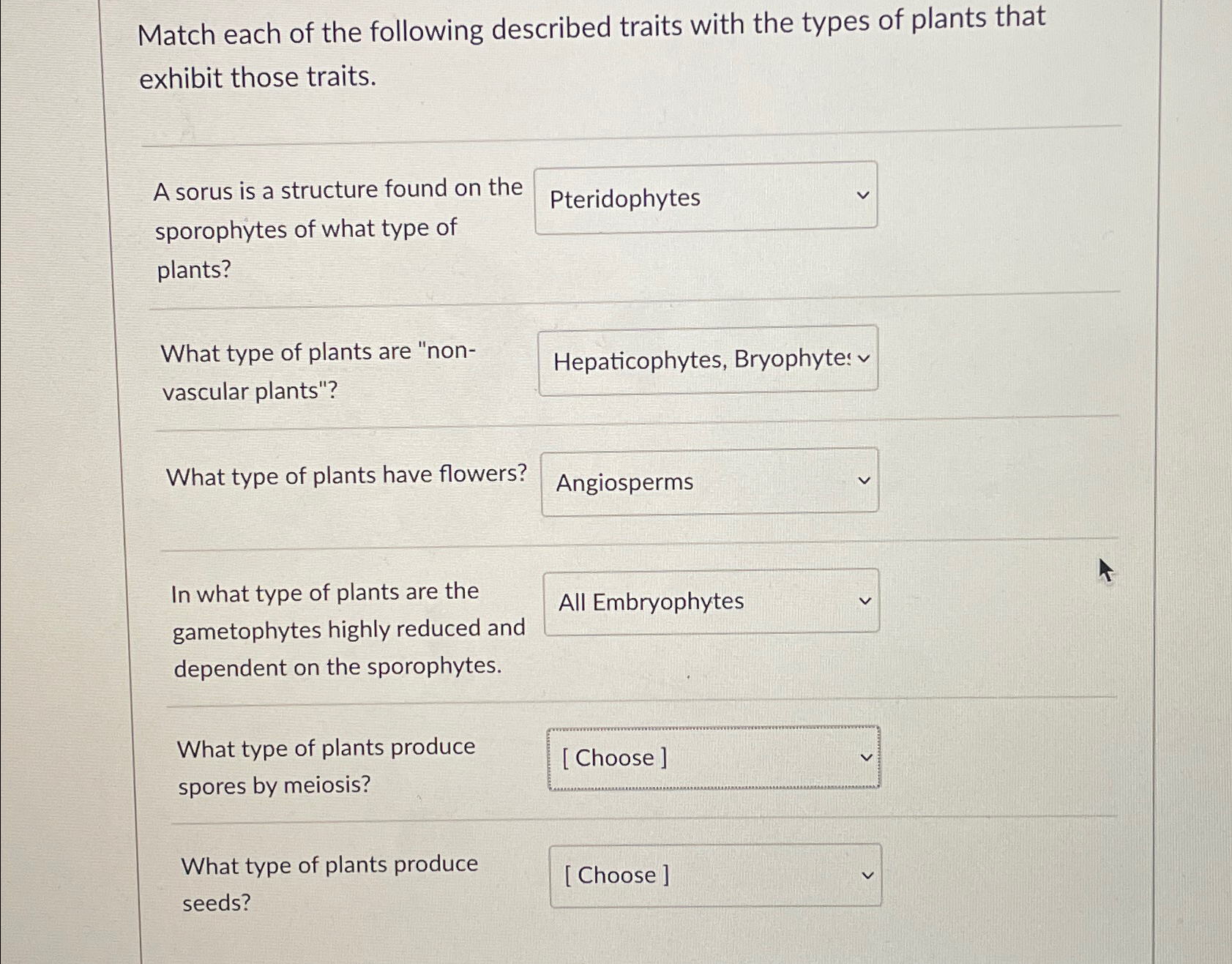 Solved Match each of the following described traits with the | Chegg.com