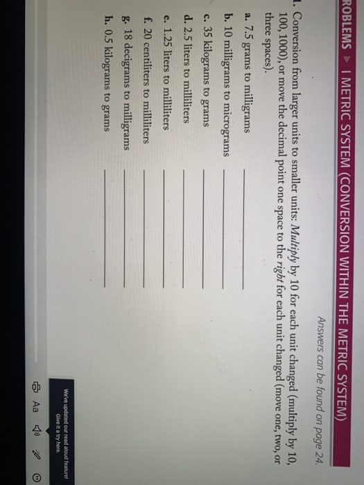 Solved ROBLEMS > I METRIC SYSTEM (CONVERSION WITHIN THE | Chegg.com