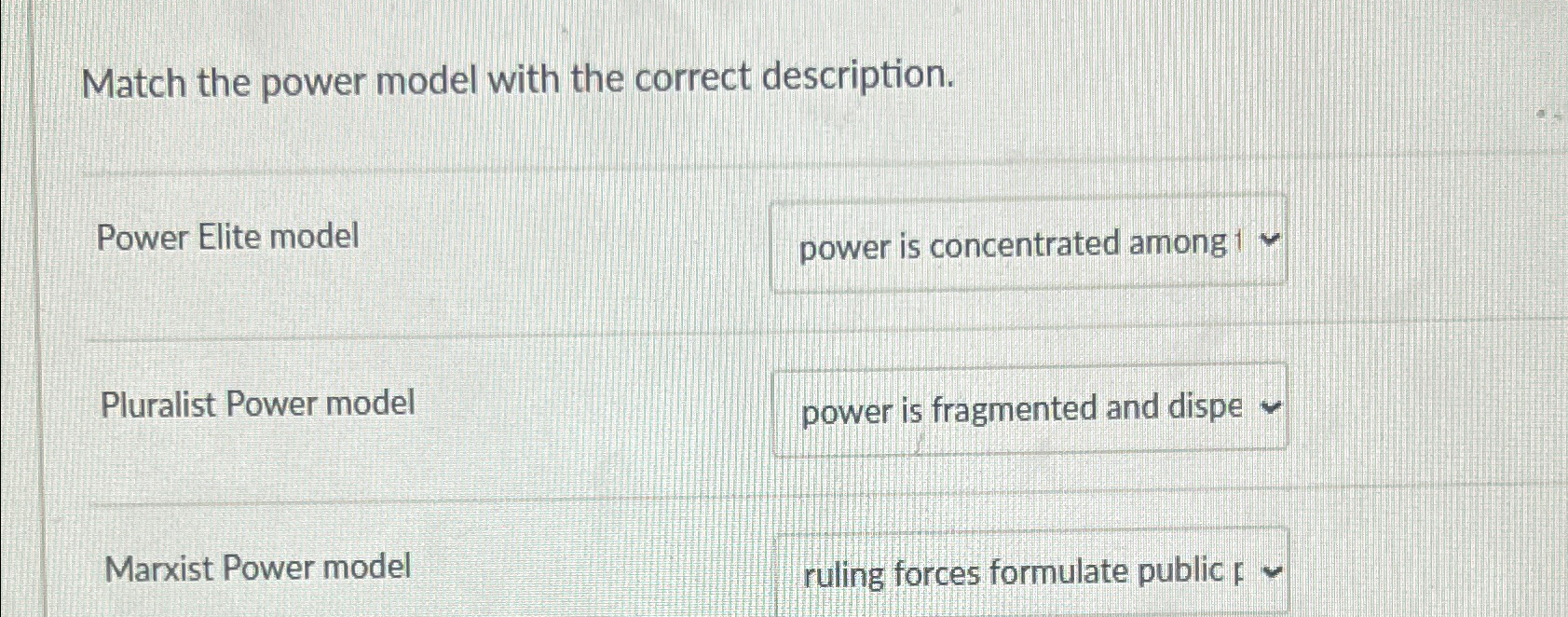 Solved Match the power model with the correct | Chegg.com