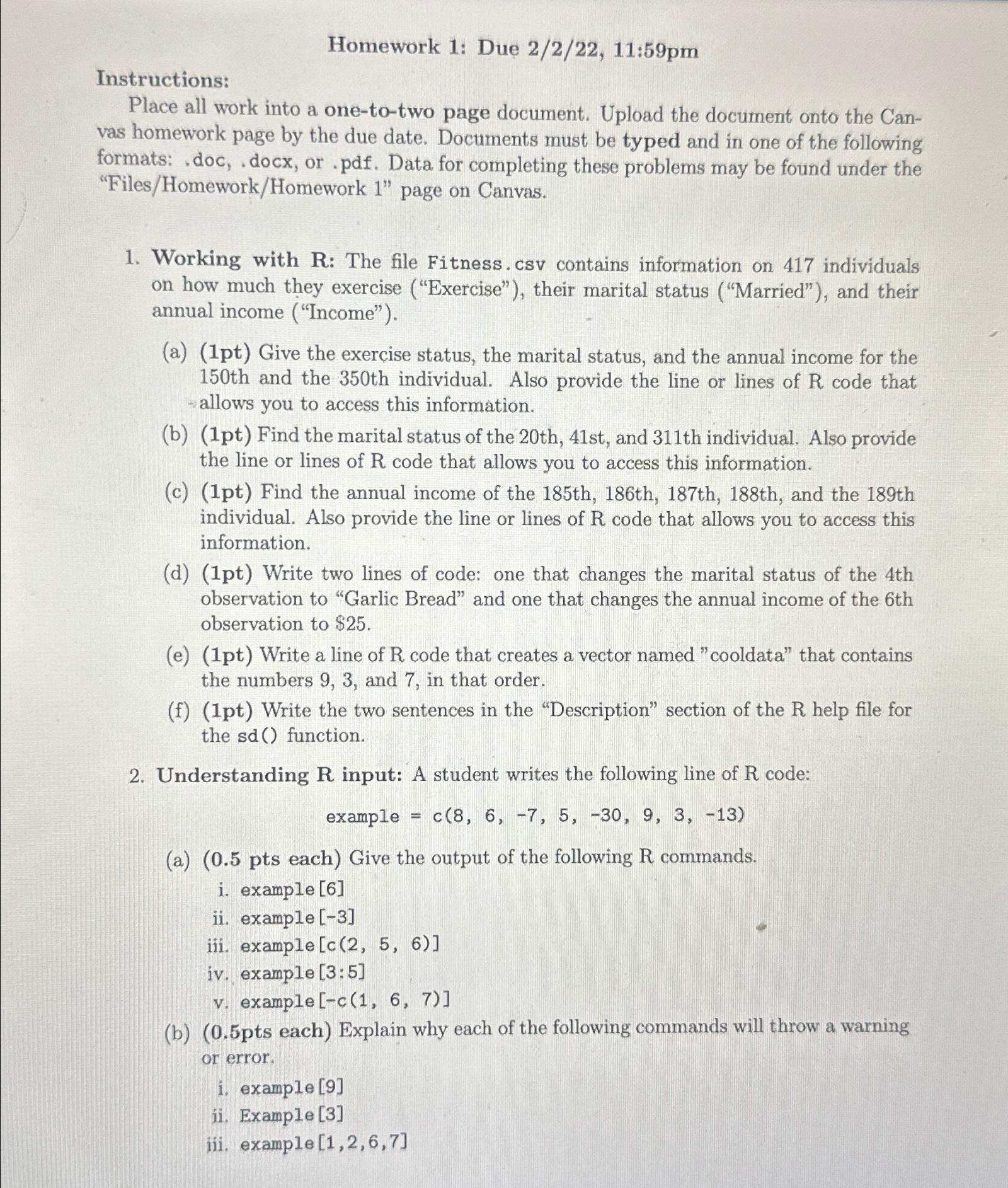 Solved Homework 1: Due 2/2/22, 11:59pmInstructions:Place all | Chegg.com