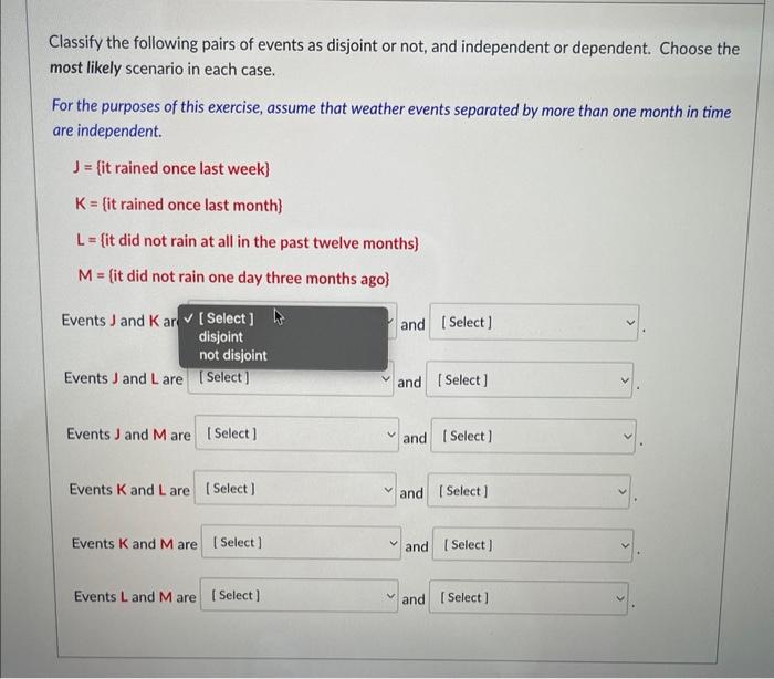 Solved Classify the following pairs of events as disjoint or | Chegg.com