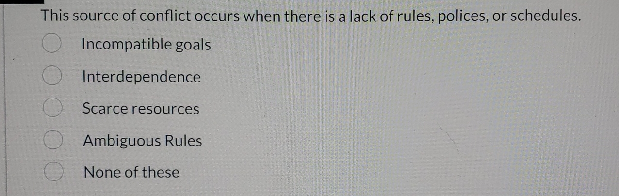 Solved This source of conflict occurs when there is a lack | Chegg.com