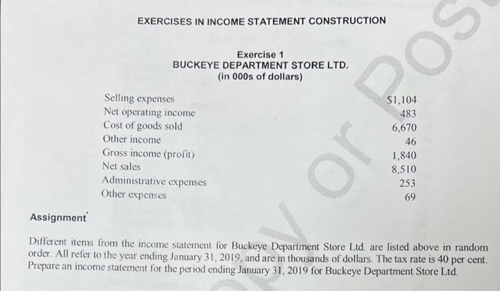 Solved EXERCISES IN INCOME STATEMENT CONSTRUCTION Exercise 1 | Chegg.com