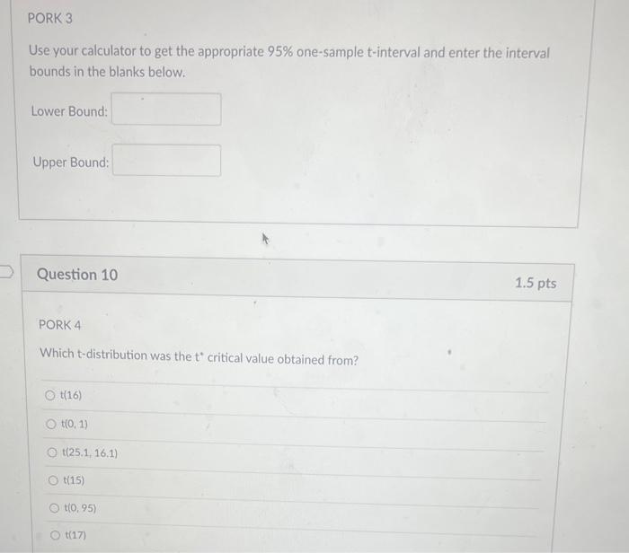 Solved Use the information below to answer the PORK | Chegg.com