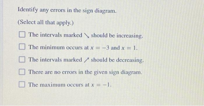 Solved Identify any errors in the sign diagram. (Select all | Chegg.com