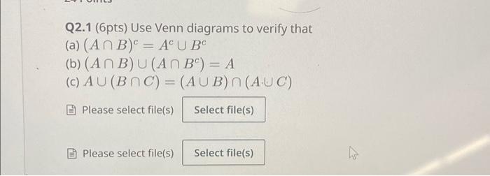 Q2.1 (6pts) Use Venn diagrams to verify that (a) (An | Chegg.com