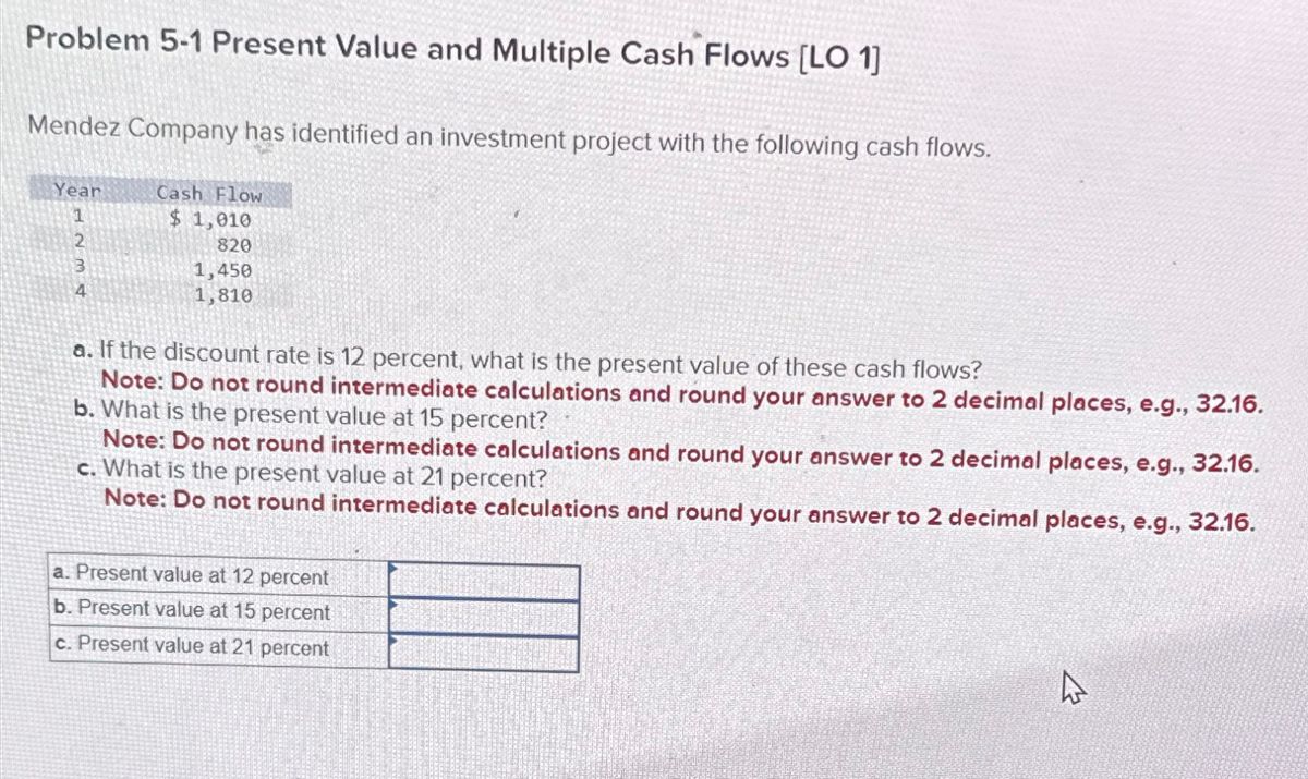 Solved Problem 5-1 ﻿Present Value and Multiple Cash Flows | Chegg.com