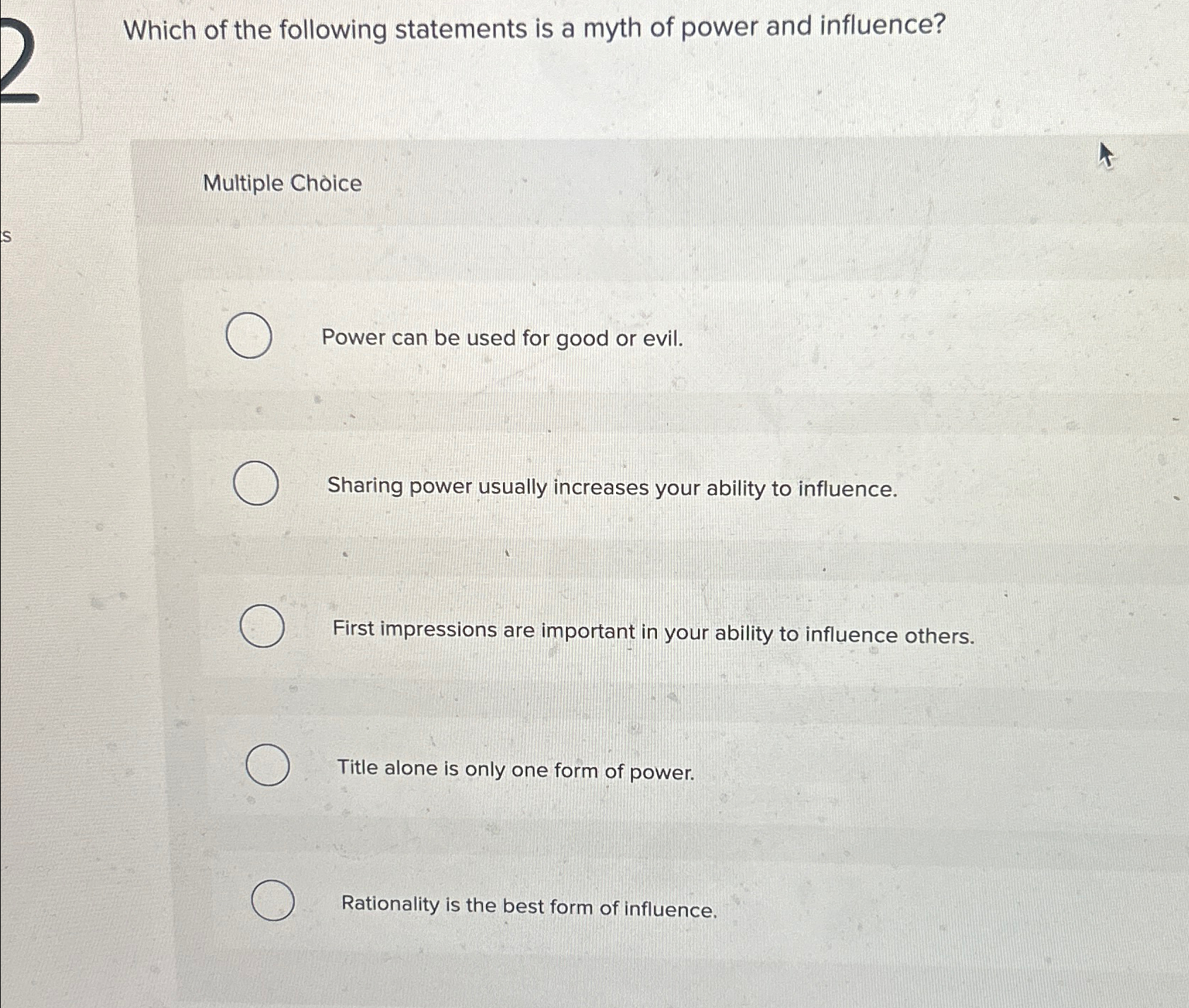 Solved Which of the following statements is a myth of power | Chegg.com