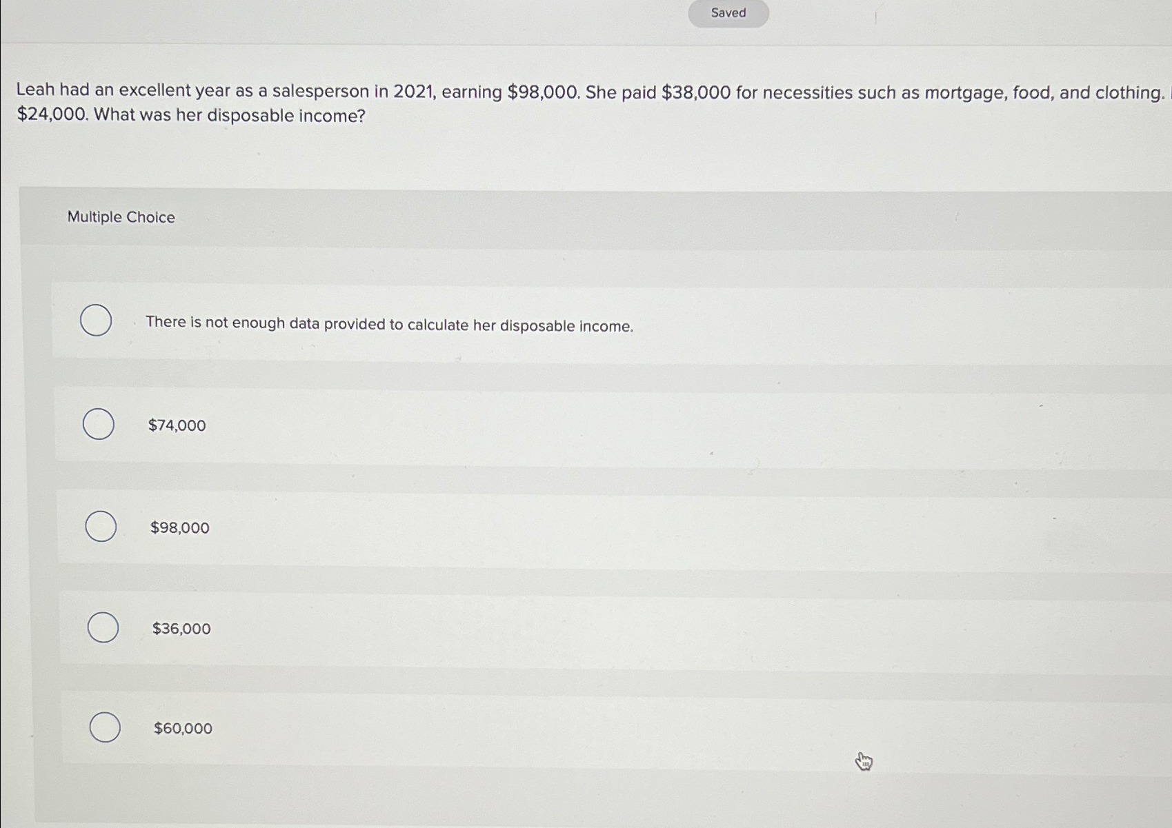 Solved SavedLeah had an excellent year as a salesperson in | Chegg.com