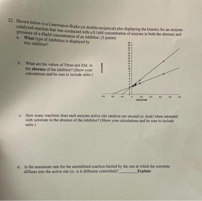 Solved 22. Shown below is a Lineweaver-Burke (or | Chegg.com