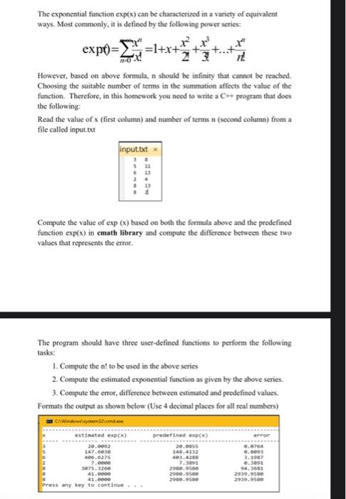 Solved expo=Ex=1+x+ The exponential function exp(x) can be | Chegg.com