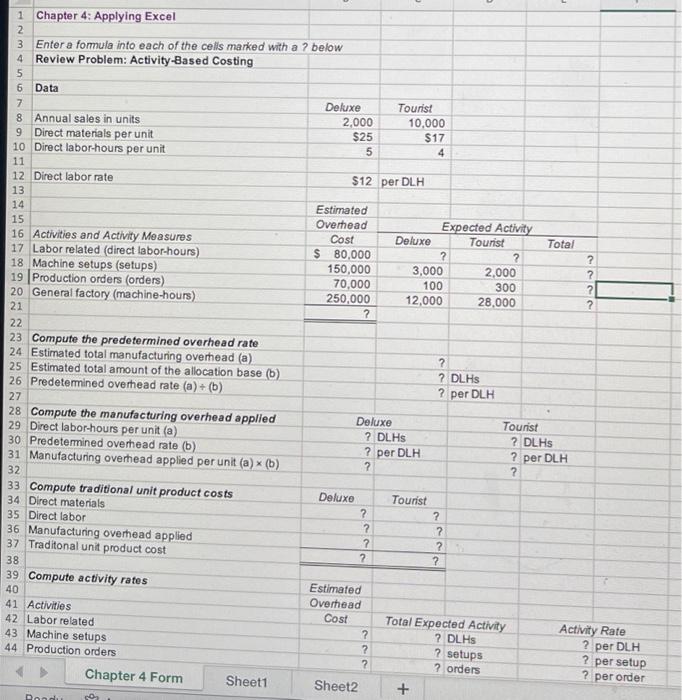 Solved Chapter 4: Applying Excel: Excel Worksheet (Part 1 of | Chegg.com