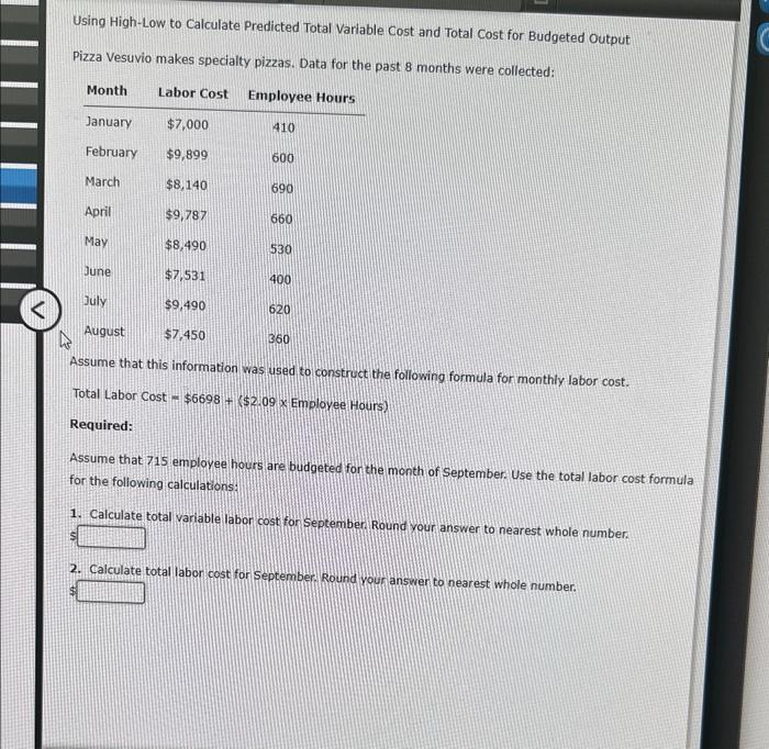 Solved Using High-Low to Calculate Predicted Total Variable | Chegg.com