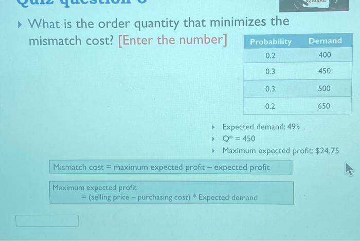 Solved -What is the order quantity that minimizes the | Chegg.com
