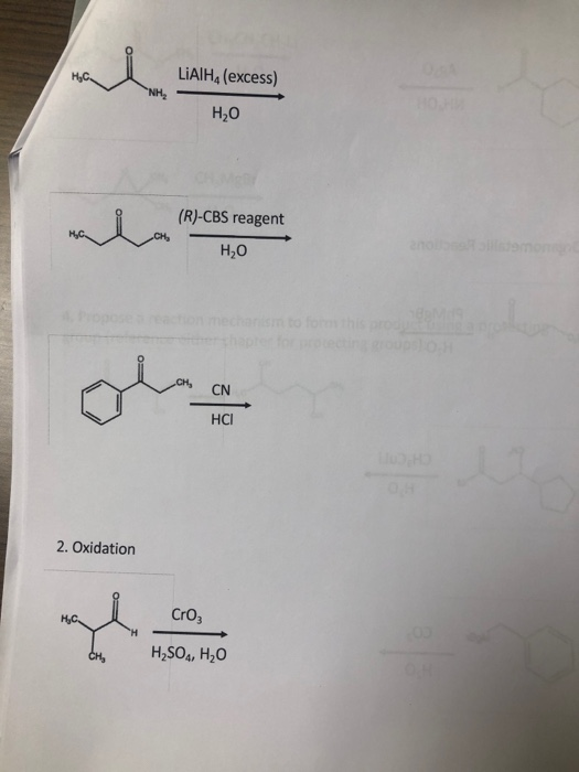 Solved LiAlH, (excess) H20 (R)-CBS reagent H20 CN HCI 2. | Chegg.com