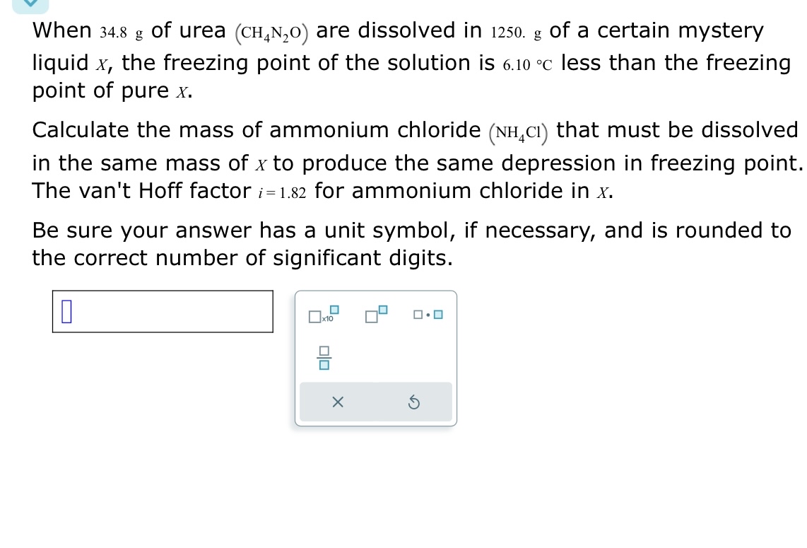 Solved When 34.8g ﻿of urea (CH4N2O) ﻿are dissolved in 1250. | Chegg.com