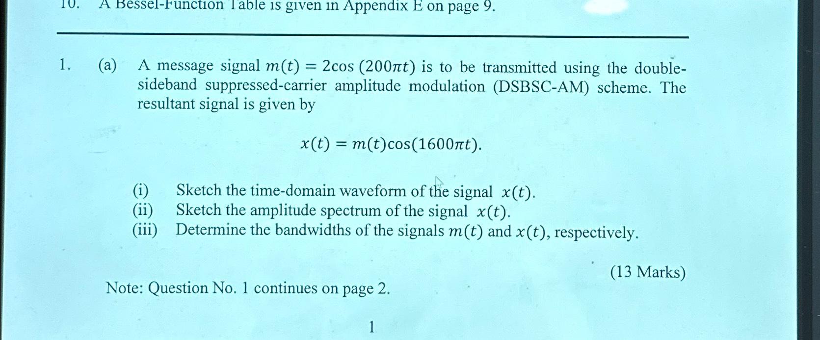 Solved (a) ﻿A message signal m(t)=2cos(200πt) ﻿is to be | Chegg.com
