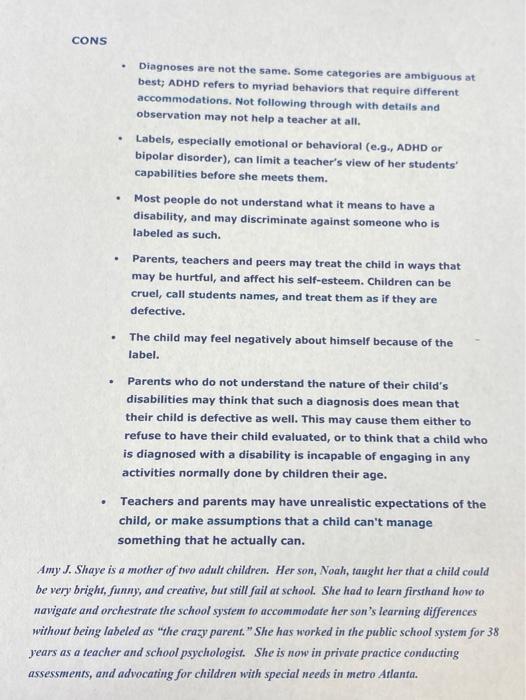 Solved Express one positive and negative aspect of labeling | Chegg.com