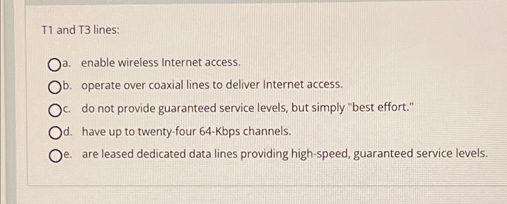 Solved T1 ﻿and T3 ﻿lines:a. ﻿enable wireless Internet | Chegg.com