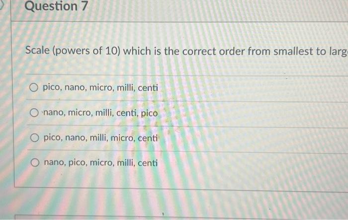 Solved Scale (powers of 10) which is the correct order from | Chegg.com