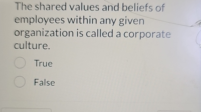 Solved The shared values and beliefs of employees within any | Chegg.com