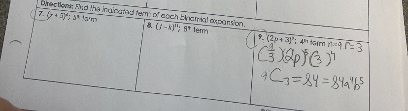Solved Directions: Find the indicated term of each binomial | Chegg.com