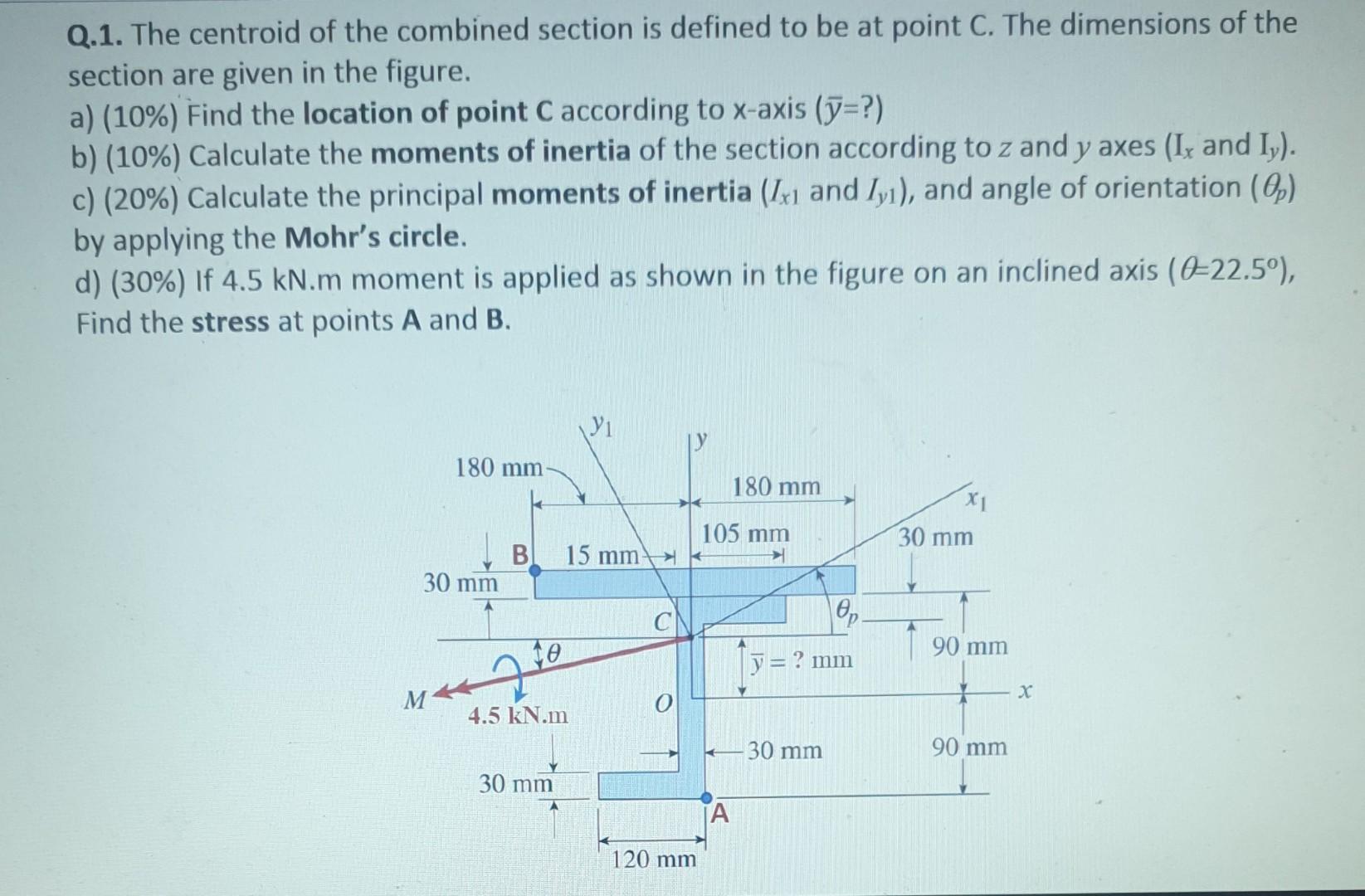 Solved Q.1. The centroid of the combined section is defined | Chegg.com