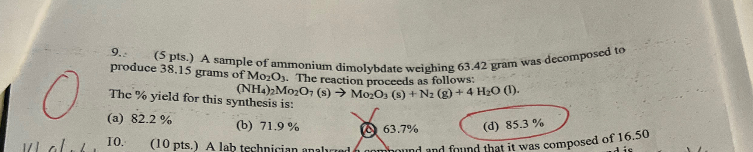 Solved ( 5 ﻿pts.) ﻿A sample of ammonium dimolybdate weighing | Chegg.com