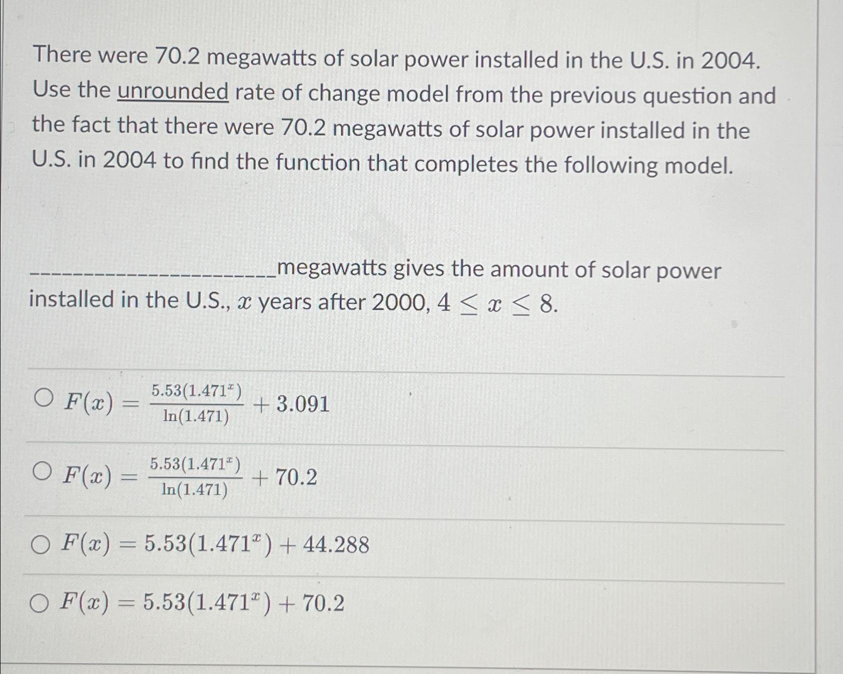 Solved There were 70.2 ﻿megawatts of solar power installed | Chegg.com