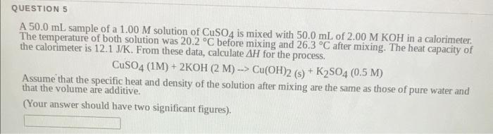 Solved A 50.0 mL sample of a 1.00M solution of CuSO4 is | Chegg.com