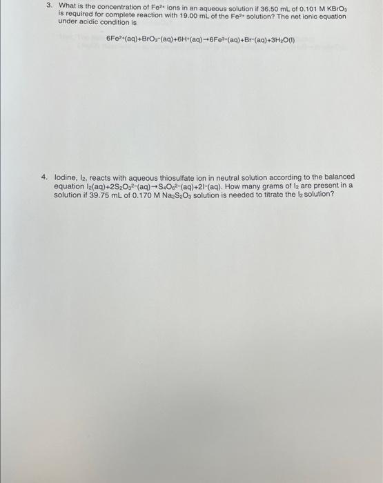 Solved 3. What is the concentration of Fe2∗ ions in an | Chegg.com
