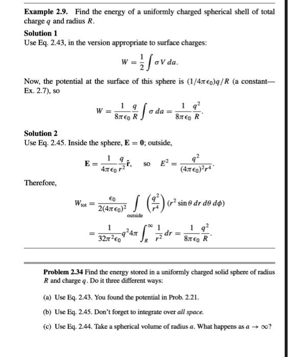 Solved Example 2.9. Find the energy of a uniformly charged | Chegg.com