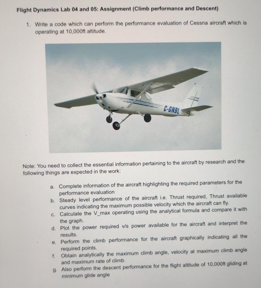 Flight Dynamics Lab 04 and 05: Assignment (Climb | Chegg.com
