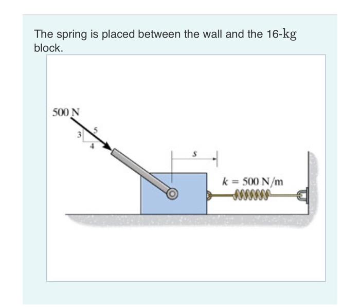 Solved The spring is placed between the wall and the 16-kg | Chegg.com