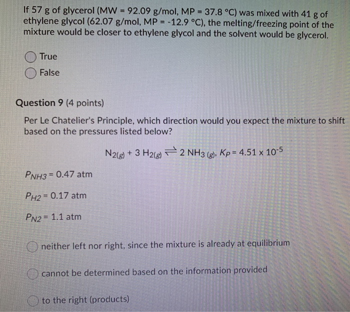 Solved If 57 g of glycerol (MW = 92.09 g/mol, MP = 37.8 °C) | Chegg.com