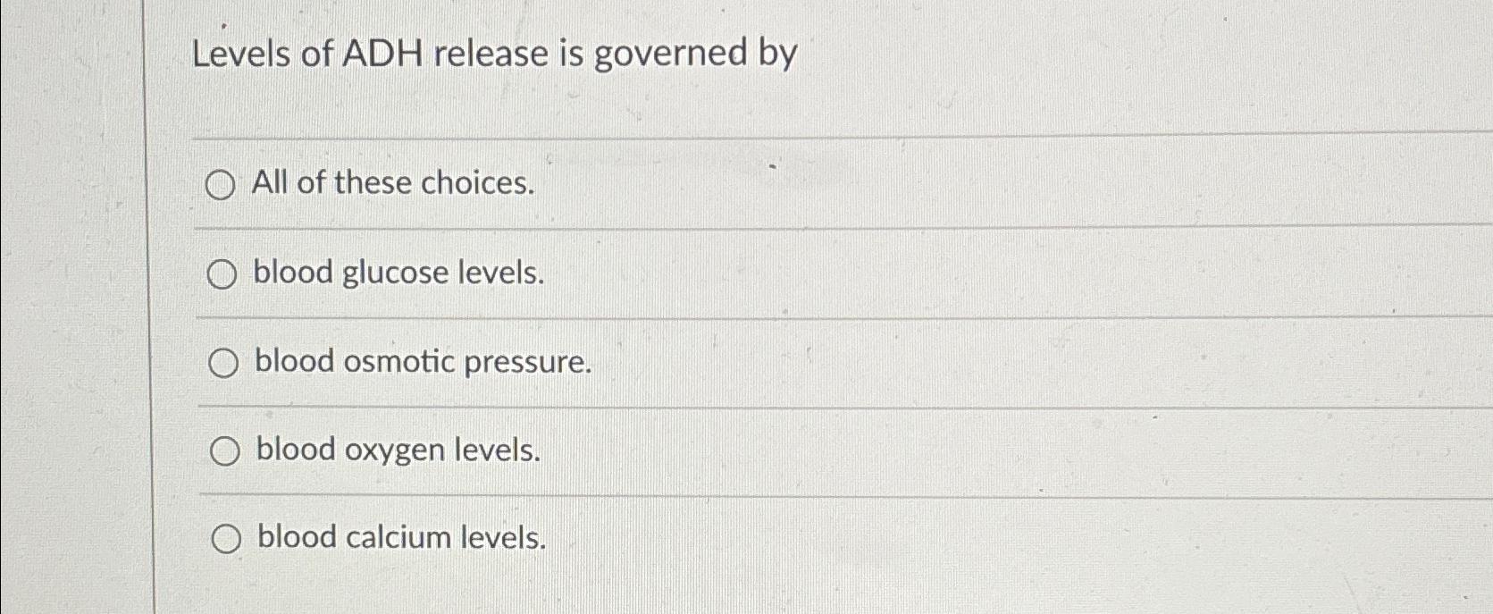 Solved Levels of ADH release is governed byAll of these | Chegg.com